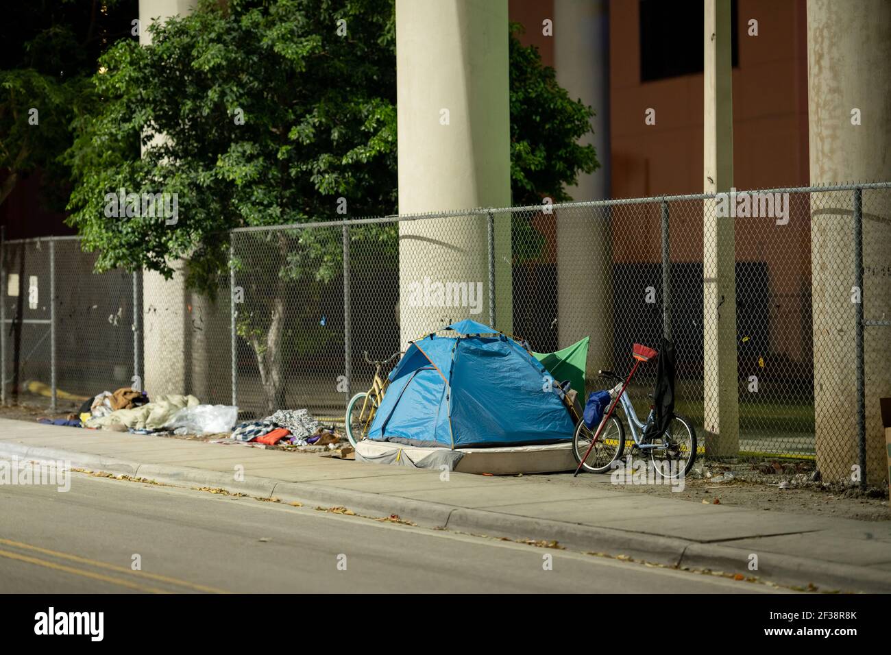 Tents at Downtown Miami with homeless people living on the streets ...