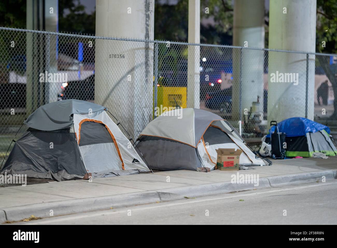 Tents at Downtown Miami with homeless people living on the streets ...