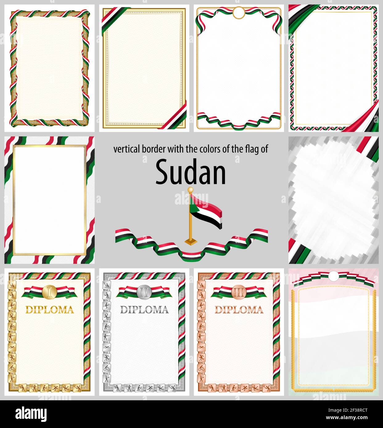 Set of vertical frames and borders in the colors of the flag of Sudan ...