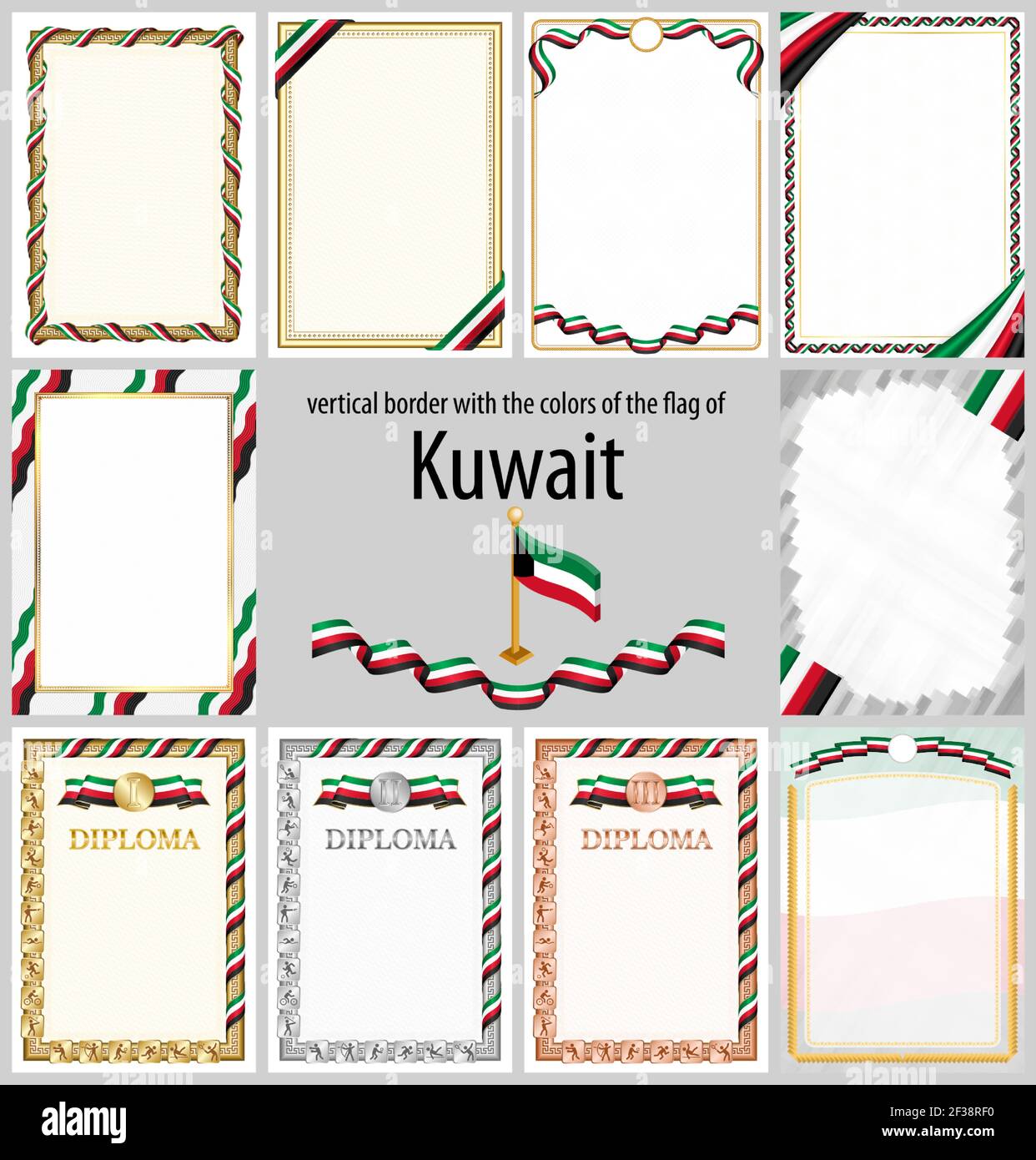 Set of vertical frames and borders in the colors of the flag of Kuwait ...