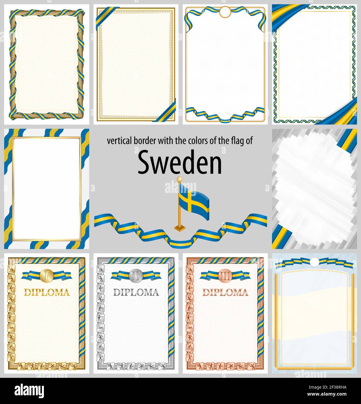 Set of vertical frames and borders in the colors of the flag of Sweden ...