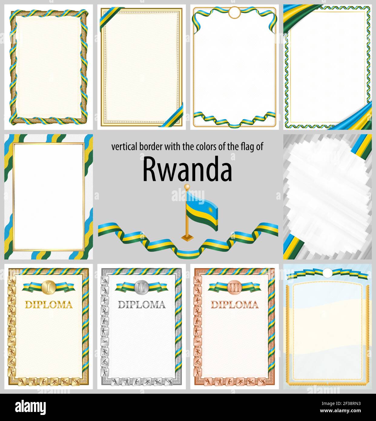 Set of vertical frames and borders in the colors of the flag of Rwanda ...