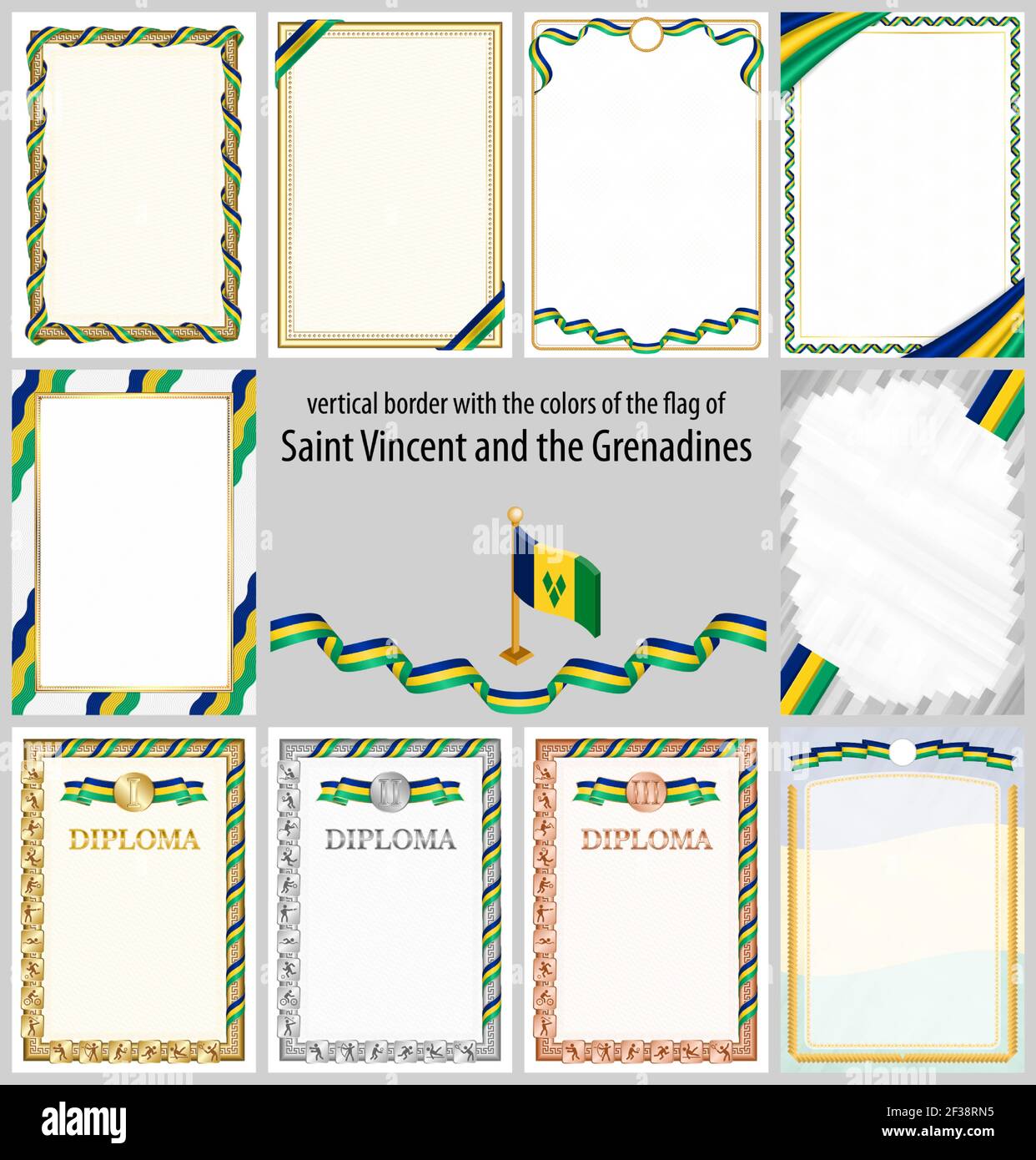 Set of vertical frames and borders in the colors of the flag of Saint ...