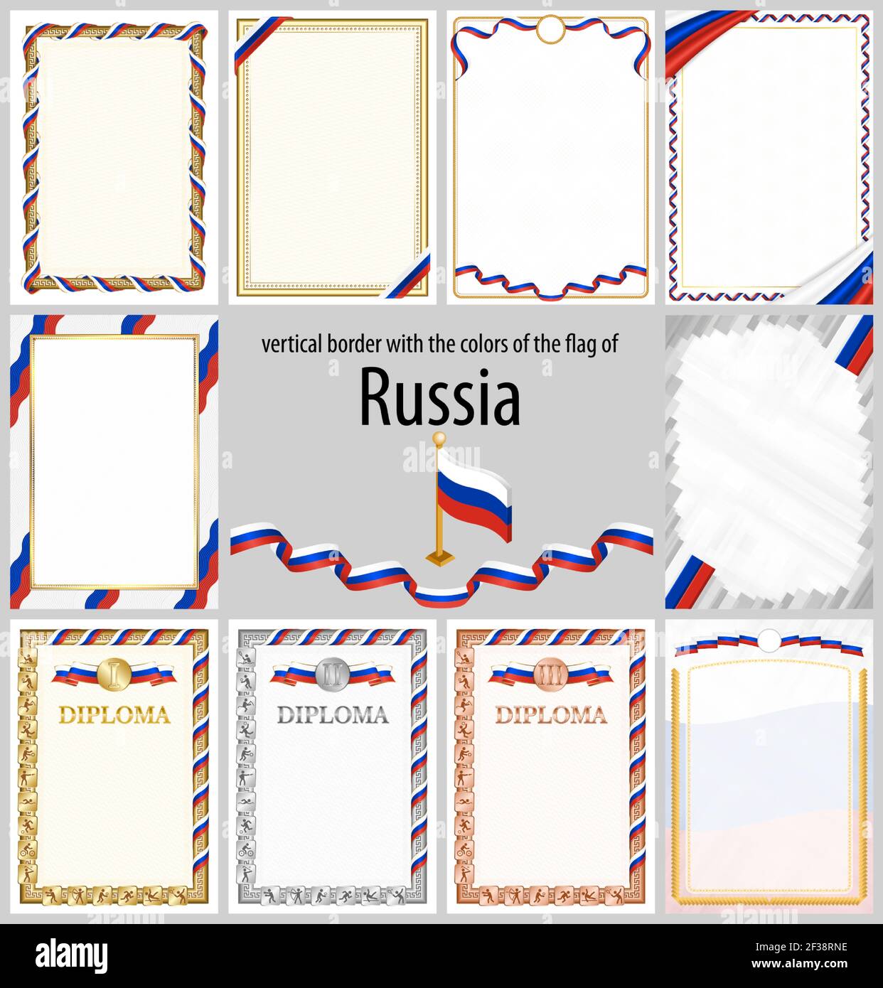 Set of vertical frames and borders in the colors of the flag of Russia ...