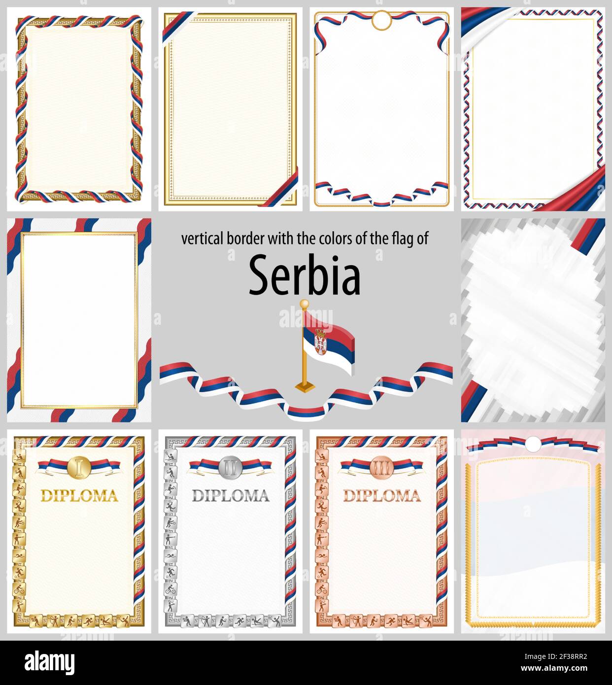 Set of vertical frames and borders in the colors of the flag of Serbia ...
