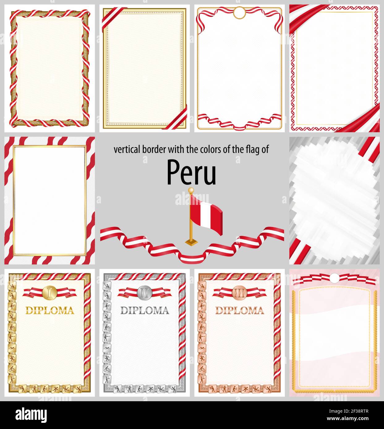 Set of vertical frames and borders in the colors of the flag of Peru ...