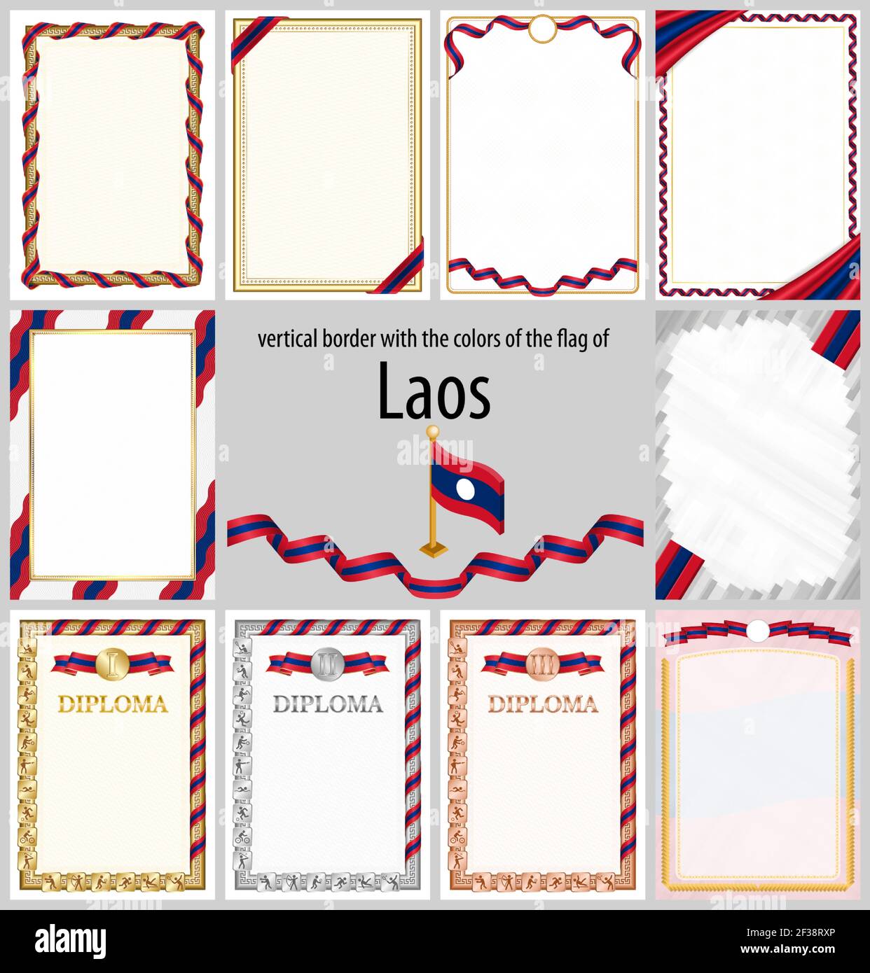 Set of vertical frames and borders in the colors of the flag of Laos ...