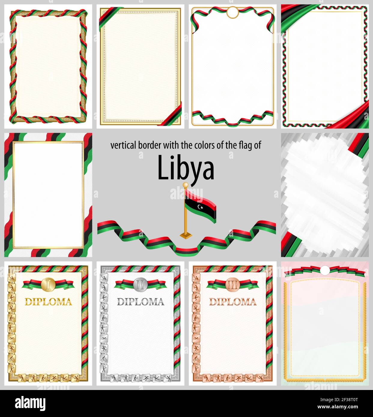 Set of vertical frames and borders in the colors of the flag of Libya ...