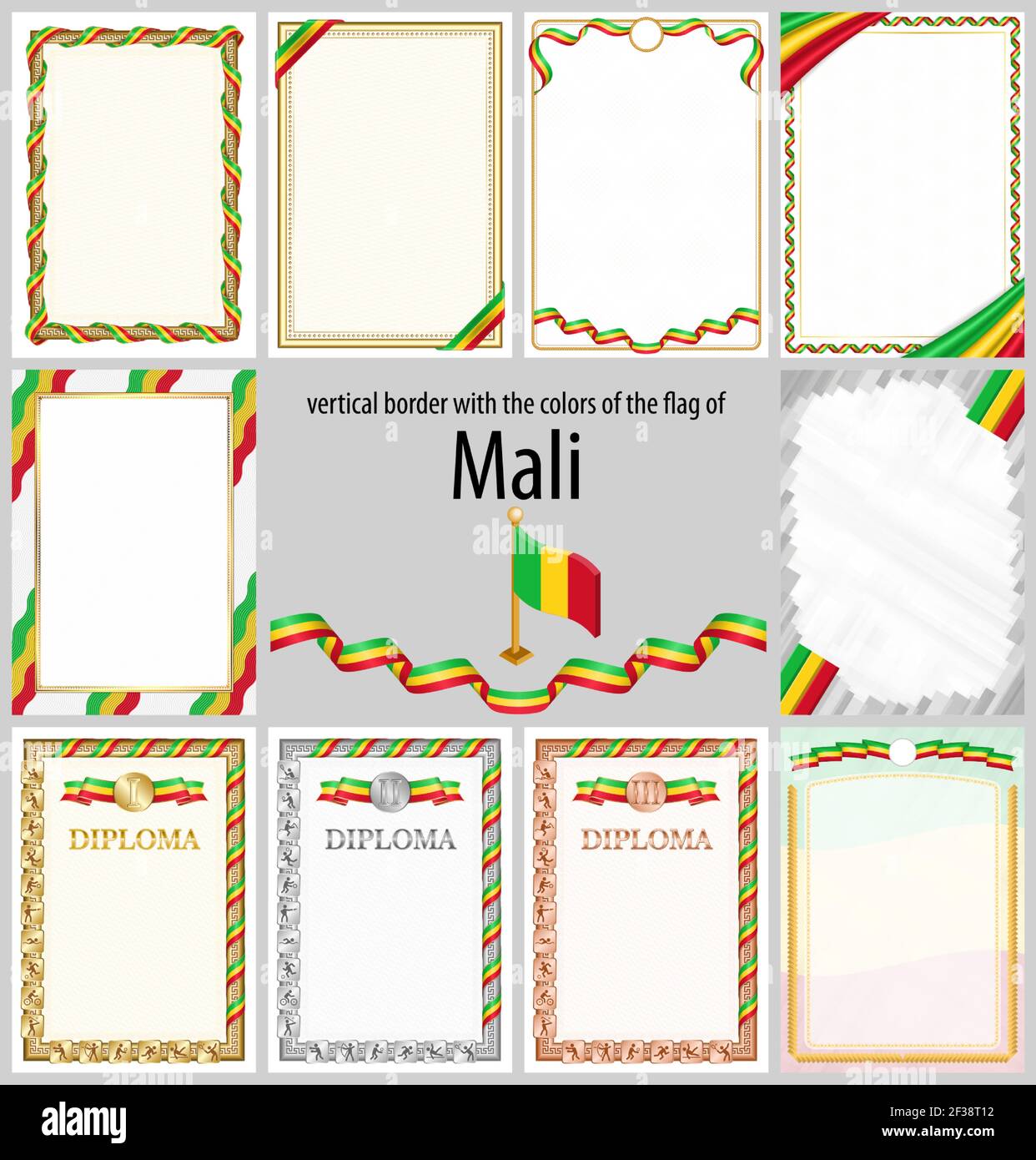Set of vertical frames and borders in the colors of the flag of Mali ...