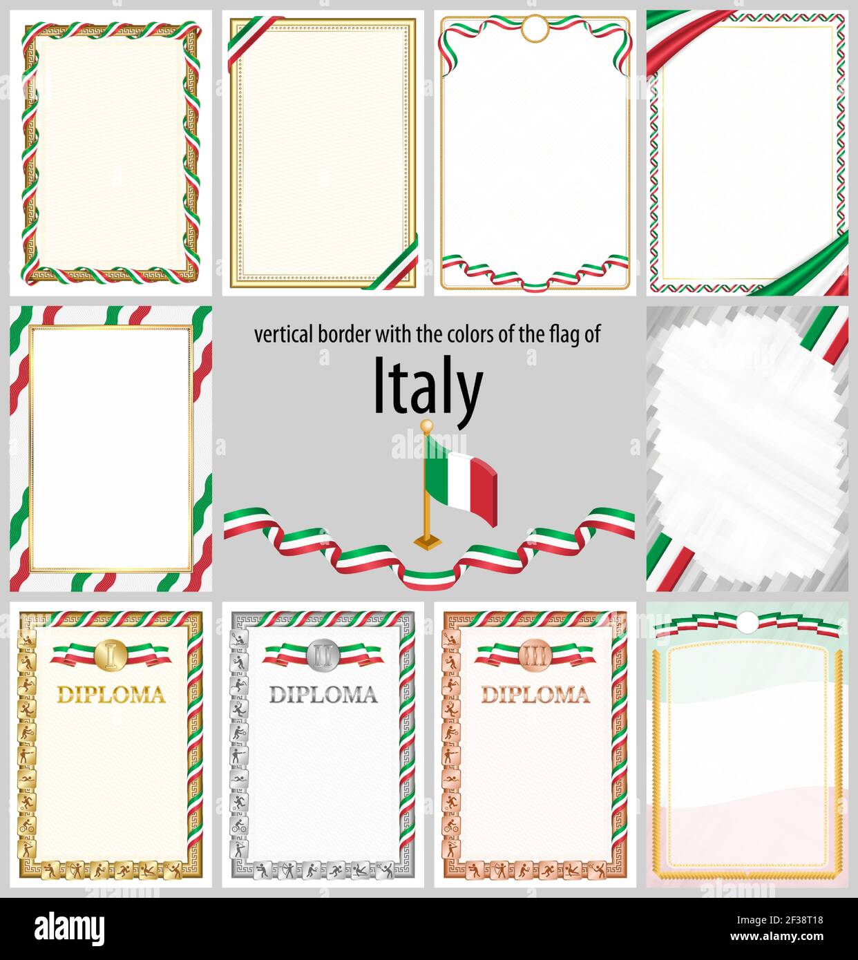 Set of vertical frames and borders in the colors of the flag of Italy ...