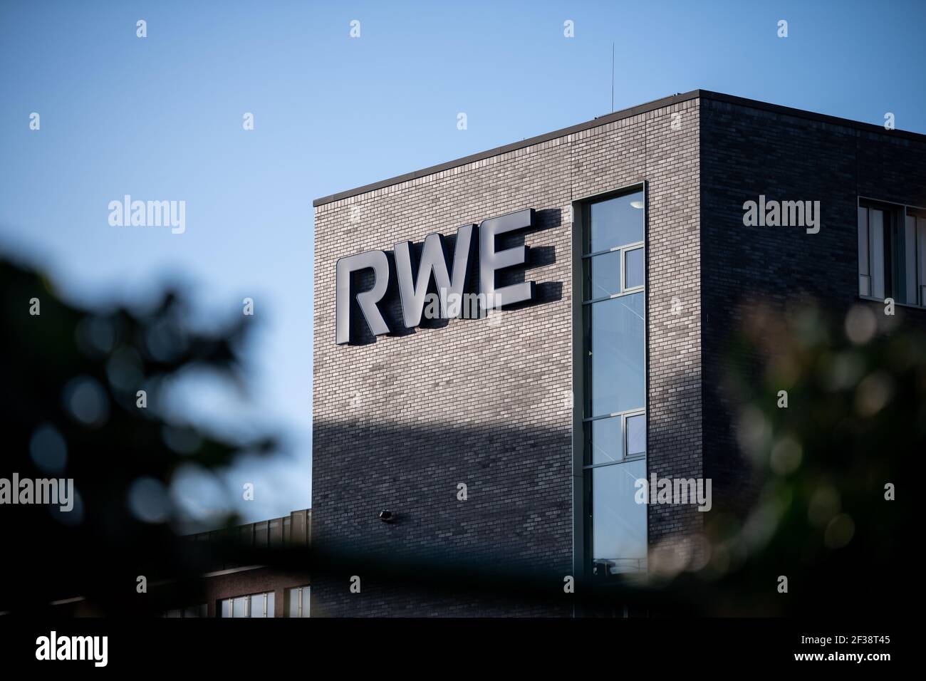 Essen, Germany. 15th Mar, 2021. The RWE logo can be seen on the façade ...
