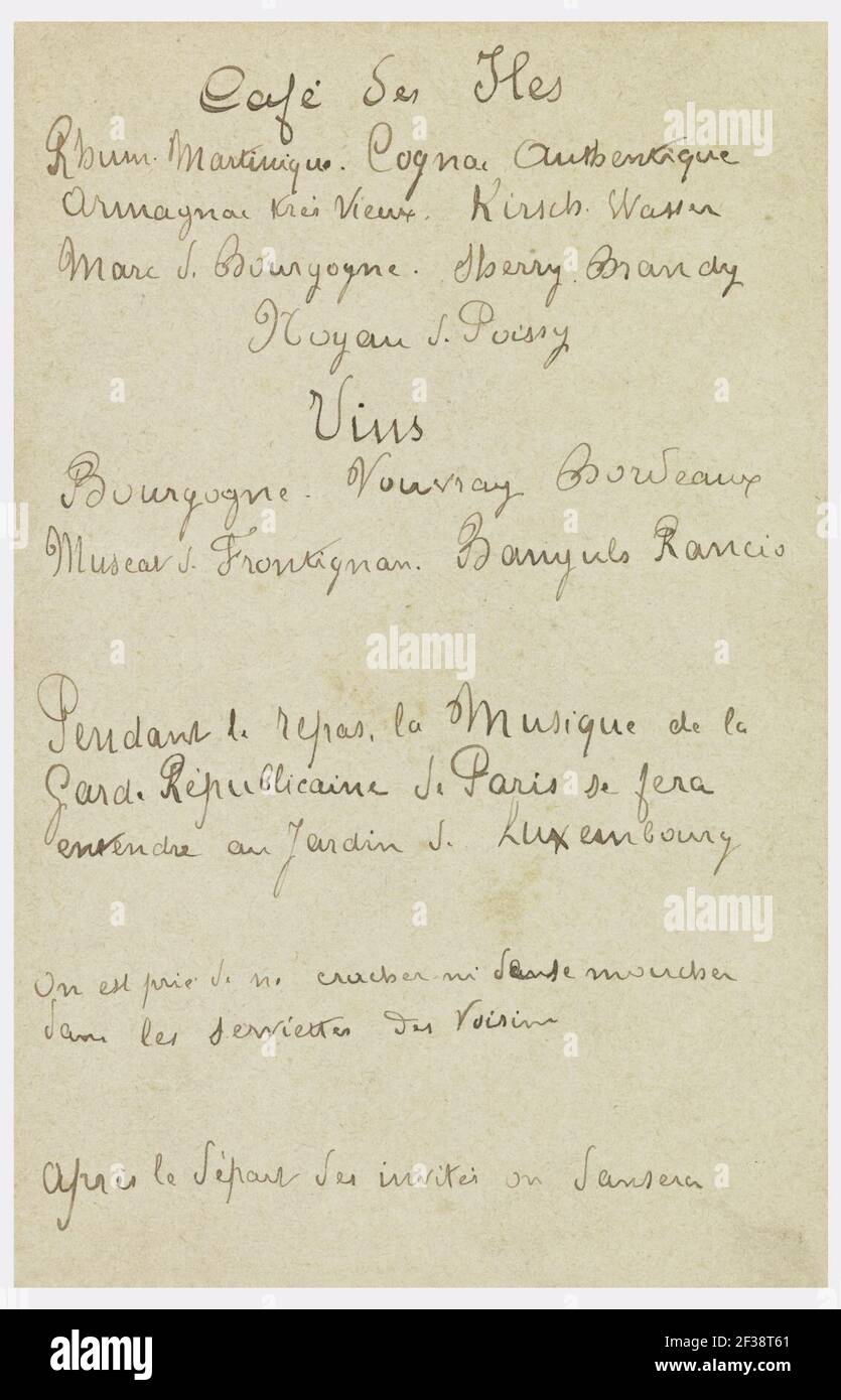 Print, Menu card, ca. 1900 Stock Photo - Alamy