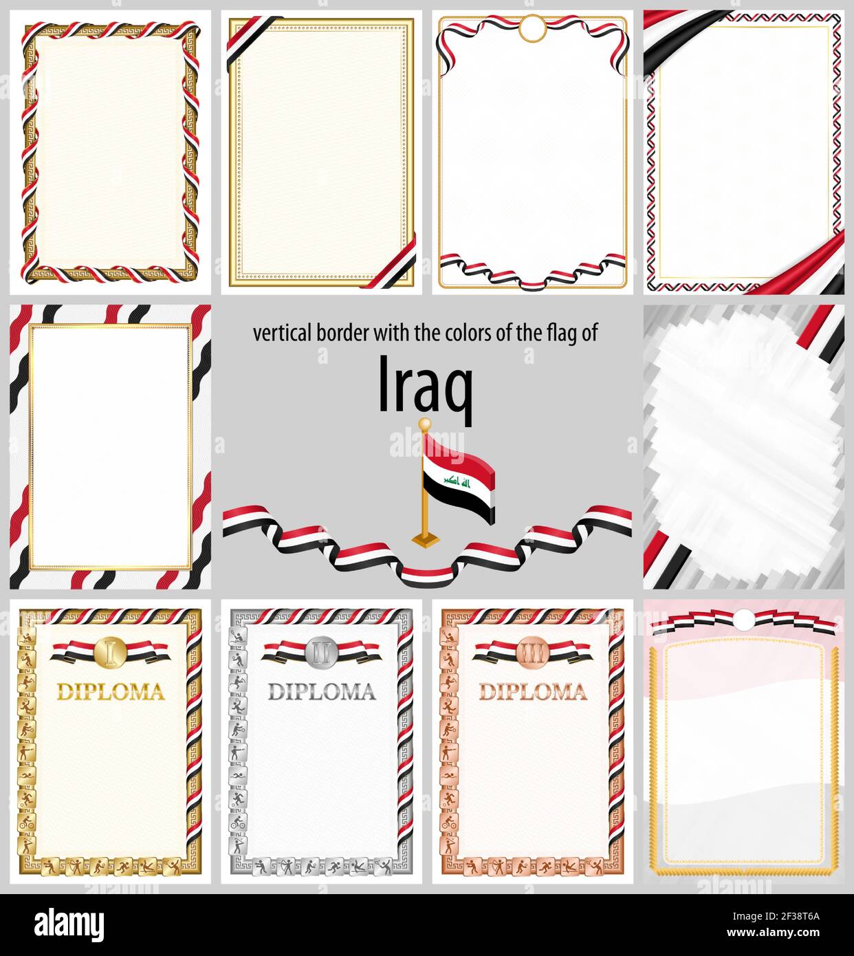 Set of vertical frames and borders in the colors of the flag of Iraq ...