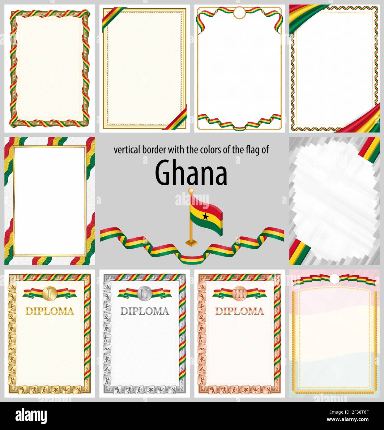 Set of vertical frames and borders in the colors of the flag of Ghana ...