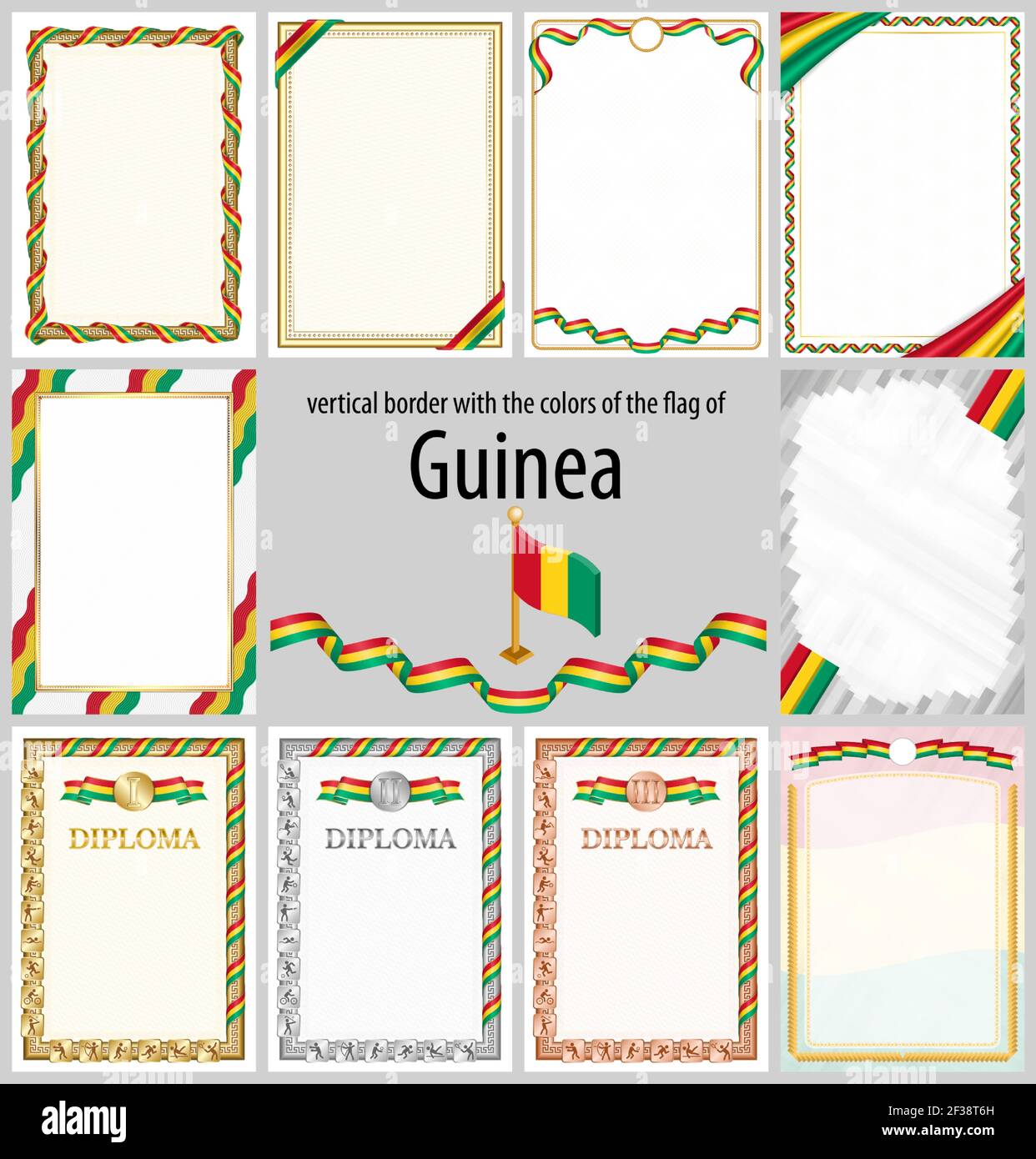 Set of vertical frames and borders in the colors of the flag of Guinea ...