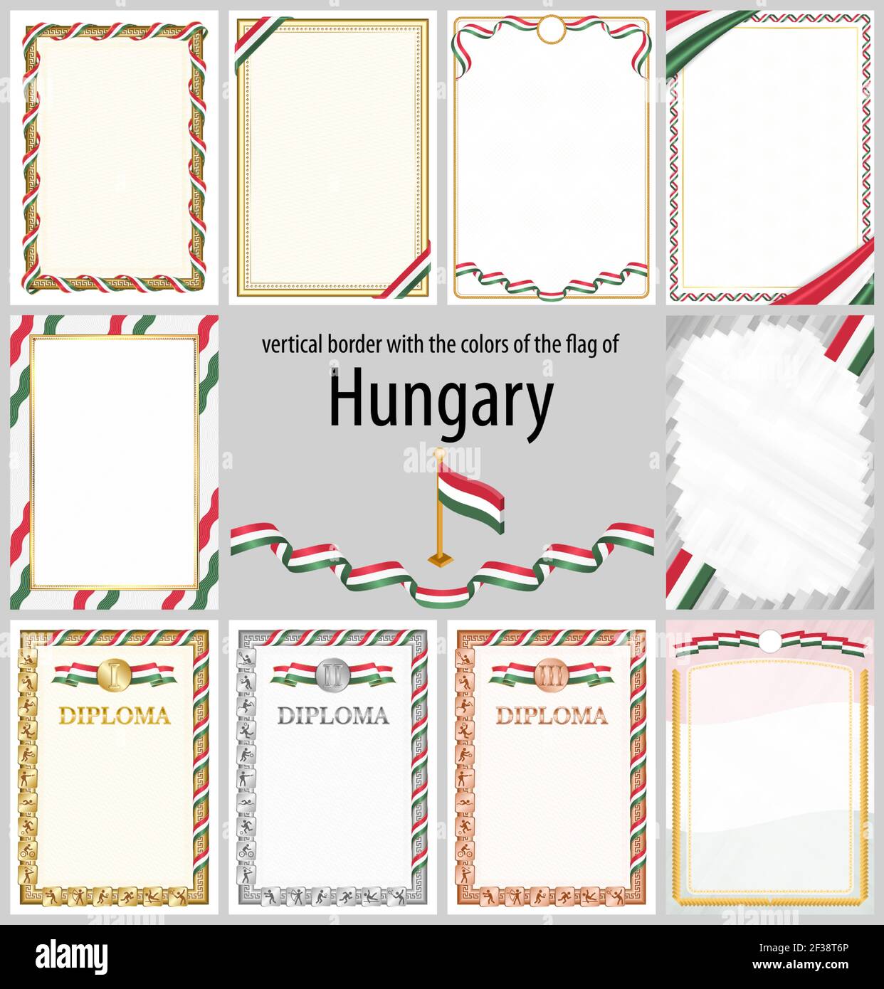 Set of vertical frames and borders in the colors of the flag of Hungary ...