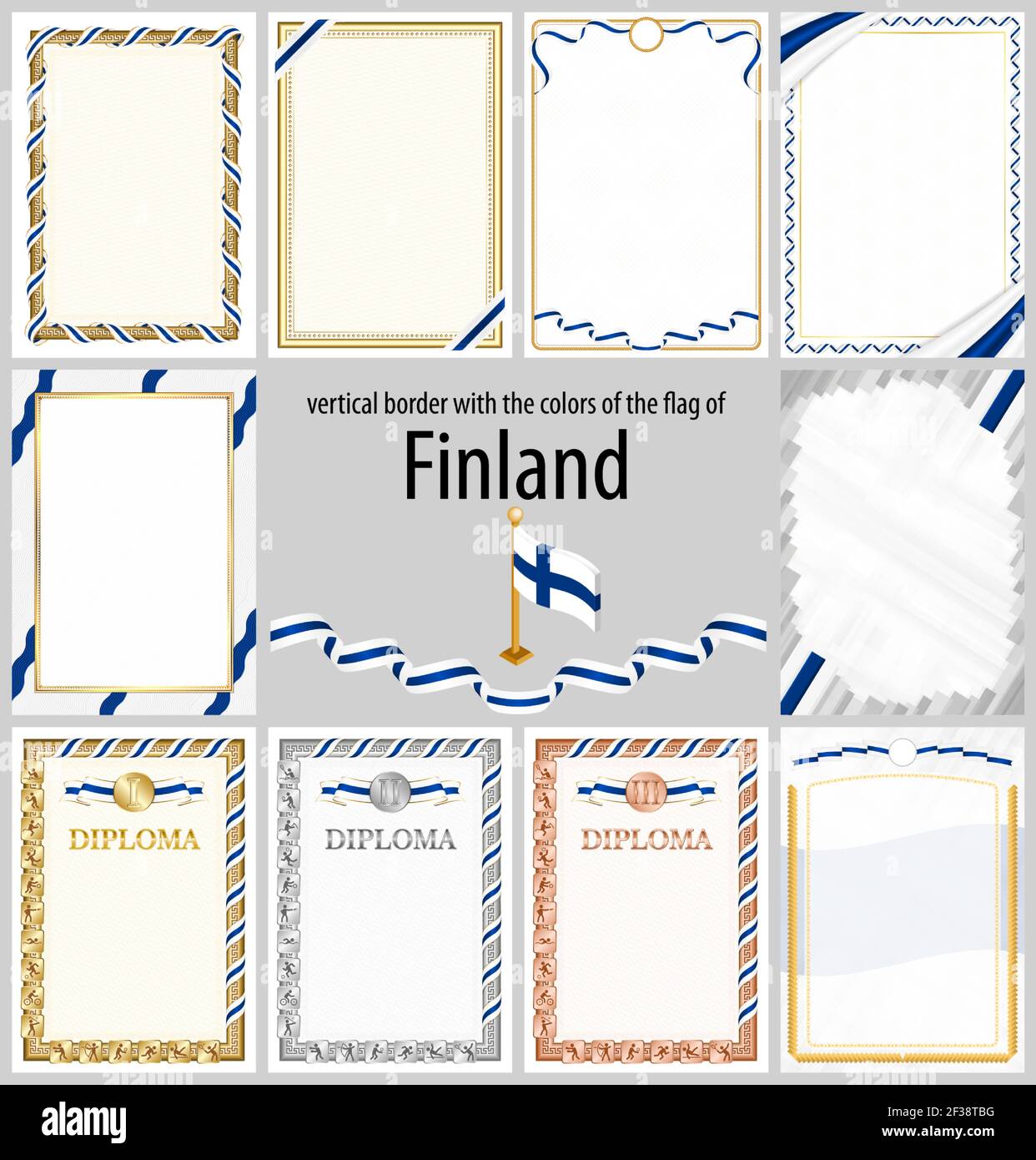 Set of vertical frames and borders in the colors of the flag of Finland ...