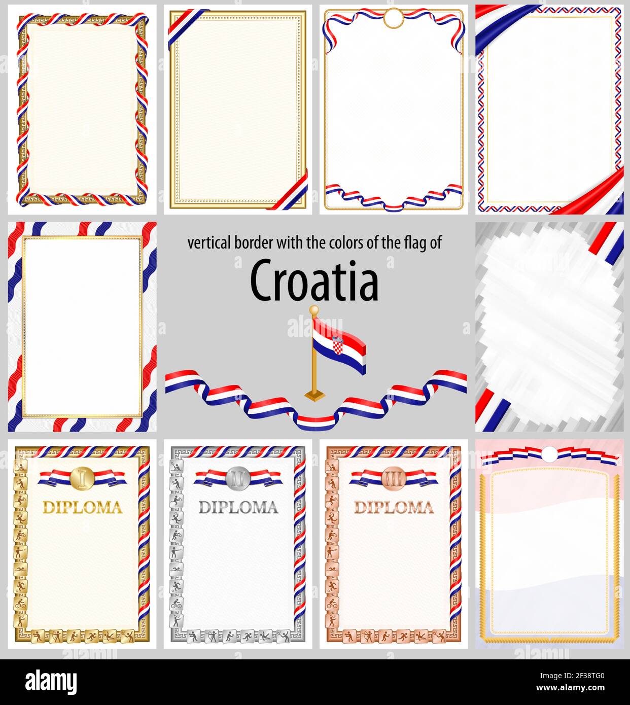 Set of vertical frames and borders in the colors of the flag of Croatia ...