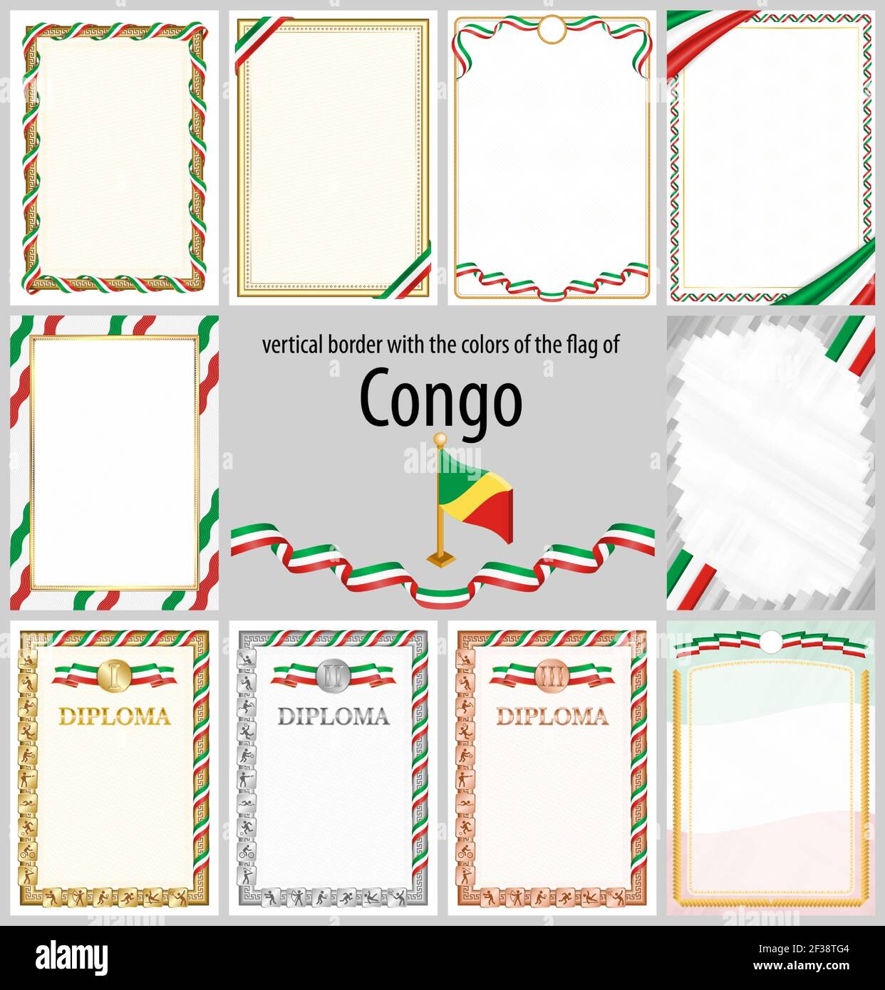 Set of vertical frames and borders in the colors of the flag of Congo ...