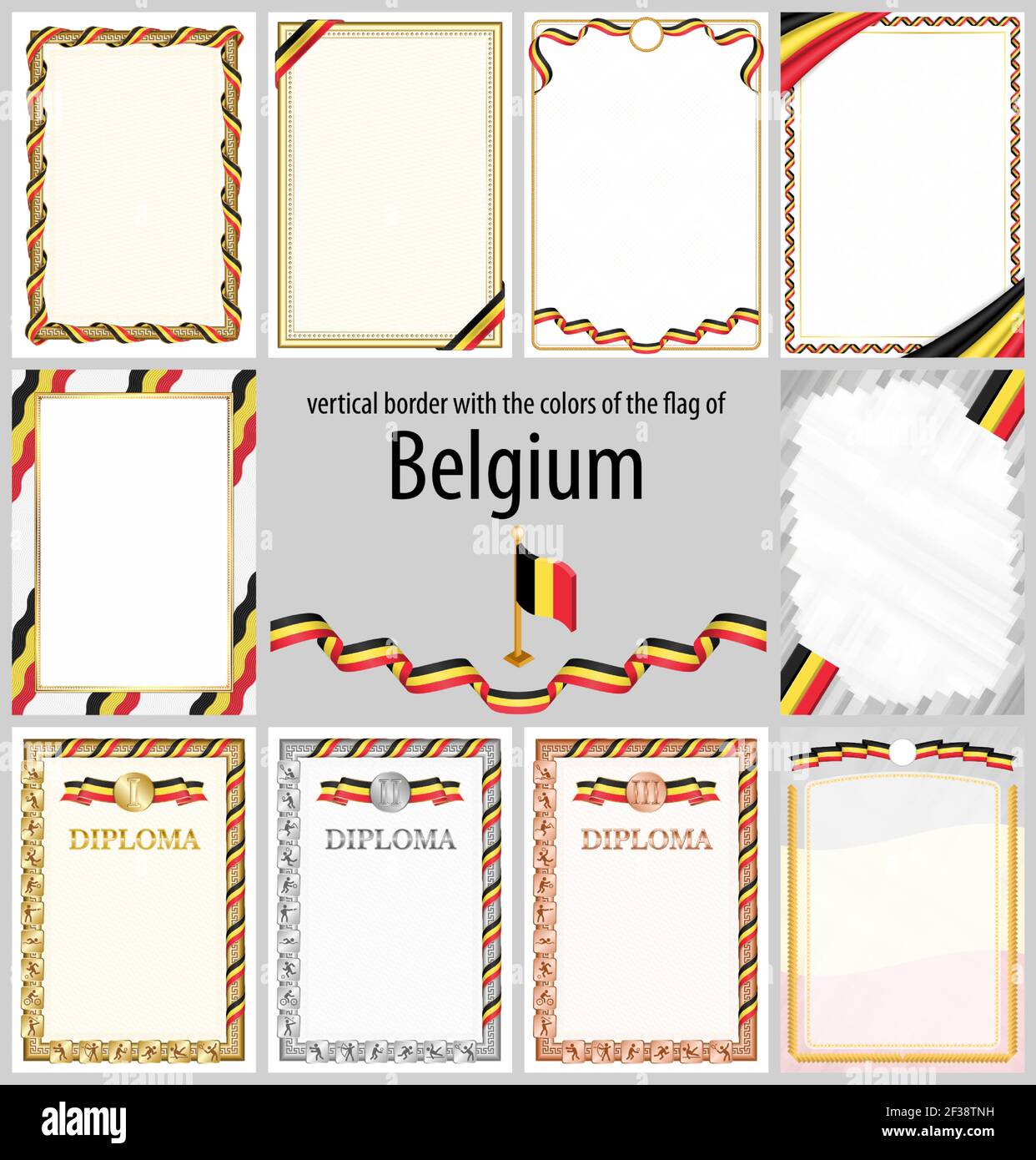 Set of vertical frames and borders in the colors of the flag of Belgium ...