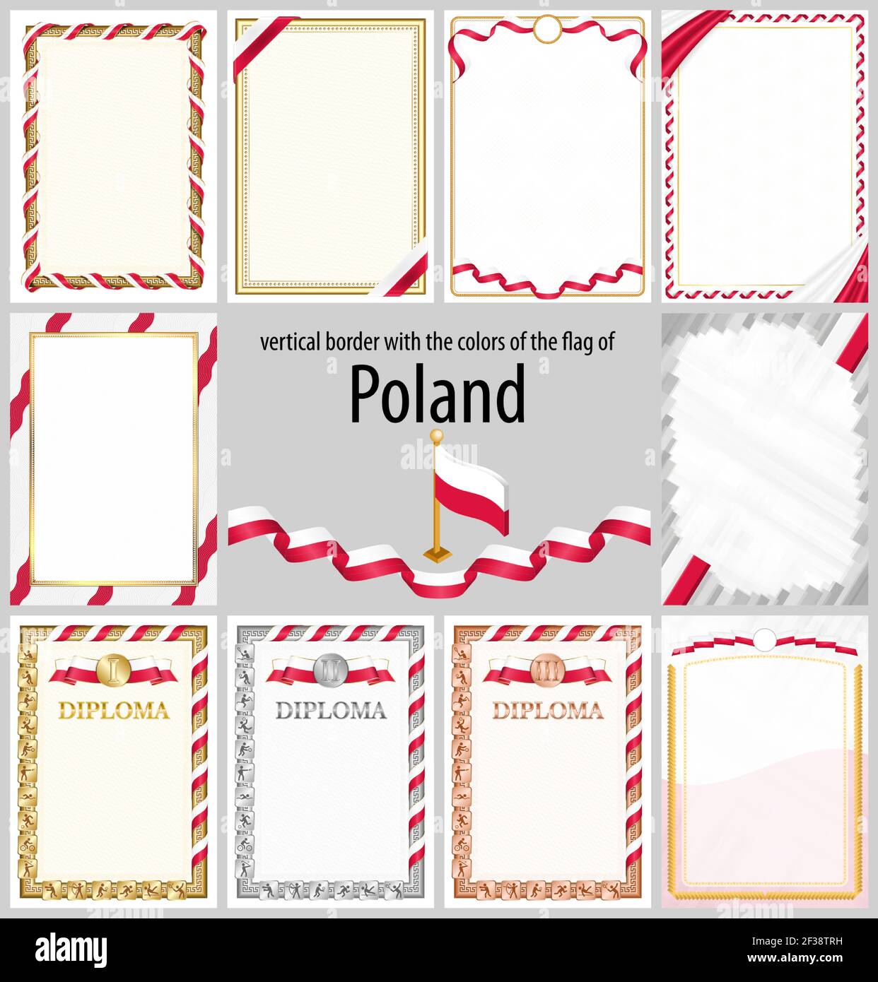 Set of vertical frames and borders in the colors of the flag of Poland ...