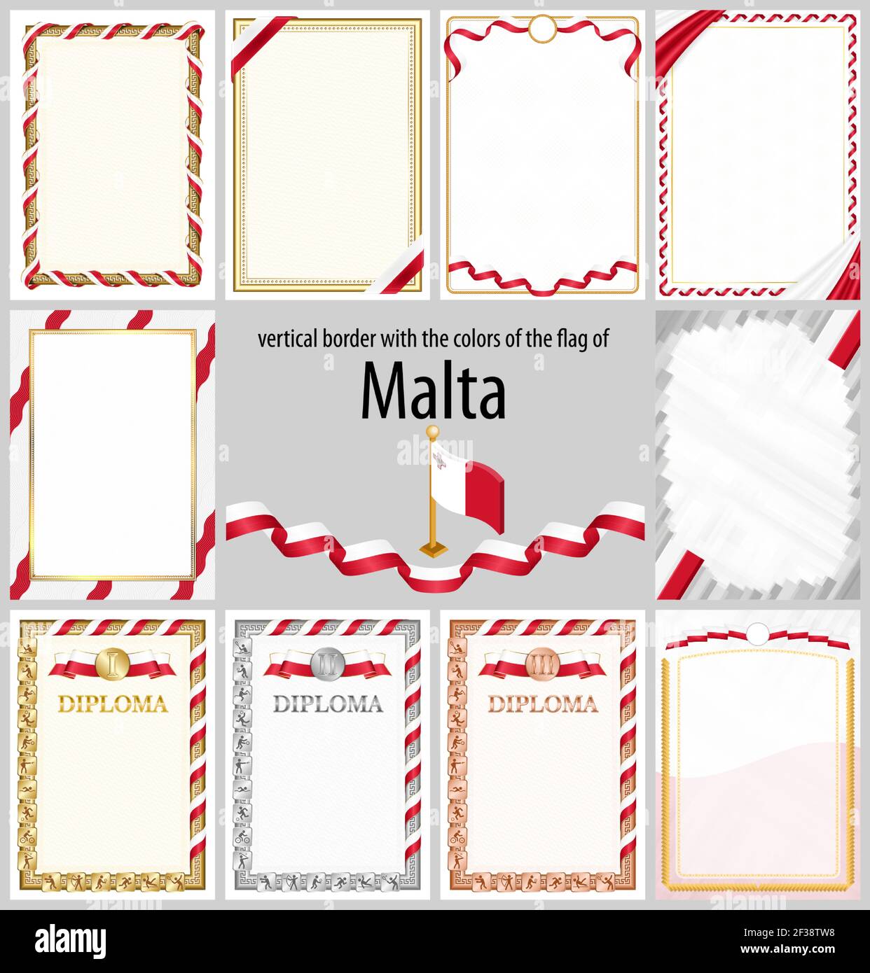 Set of vertical frames and borders in the colors of the flag of Malta ...
