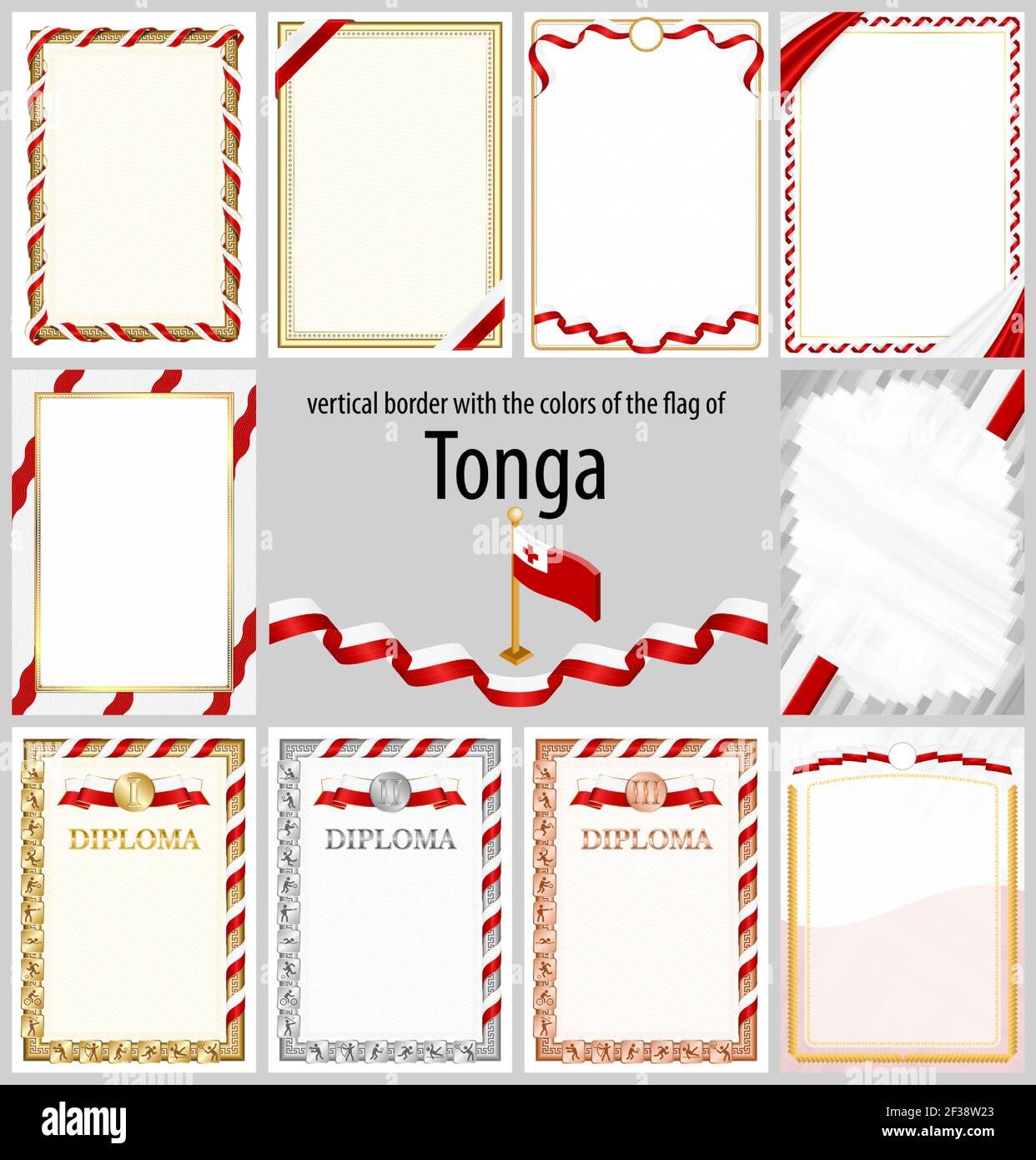 Set of vertical frames and borders in the colors of the flag of Tonga ...