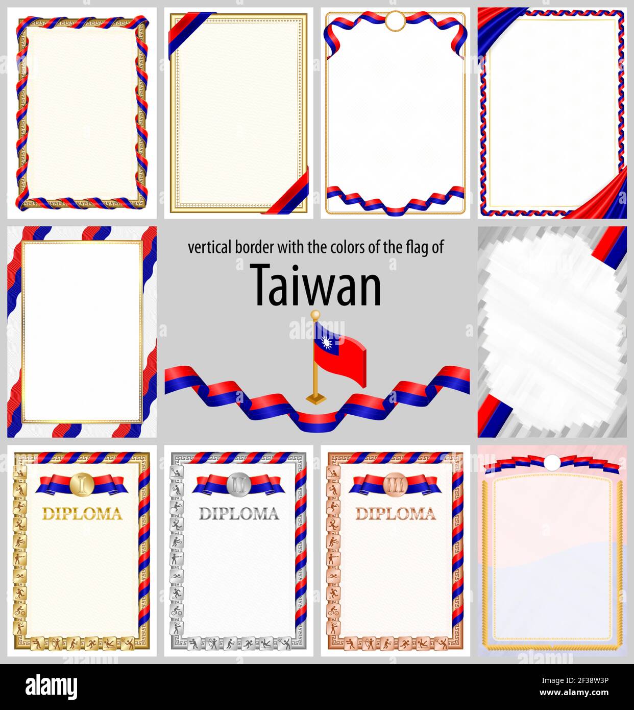 Set of vertical frames and borders in the colors of the flag of Taiwan ...