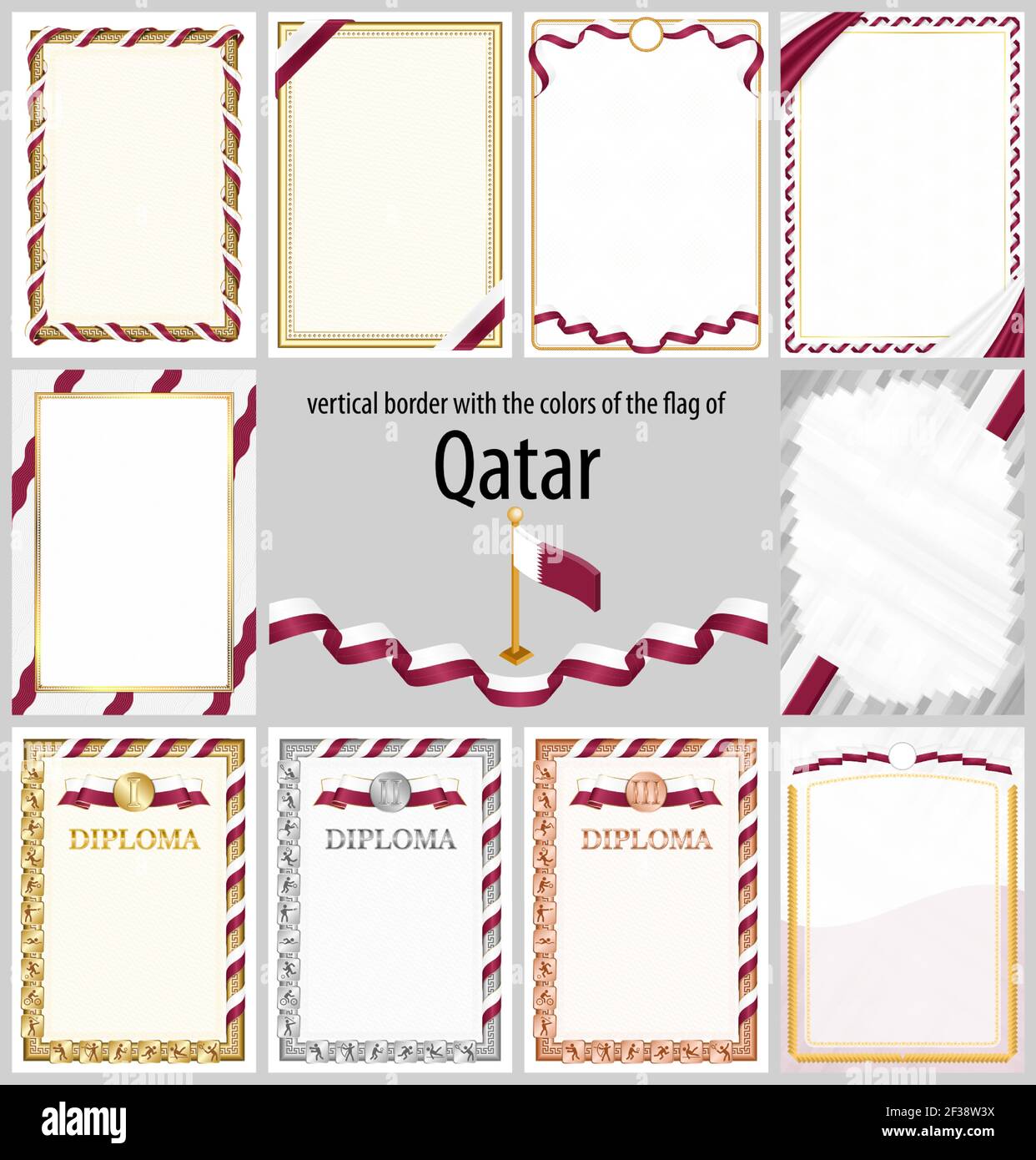 Set of vertical frames and borders in the colors of the flag of Qatar ...