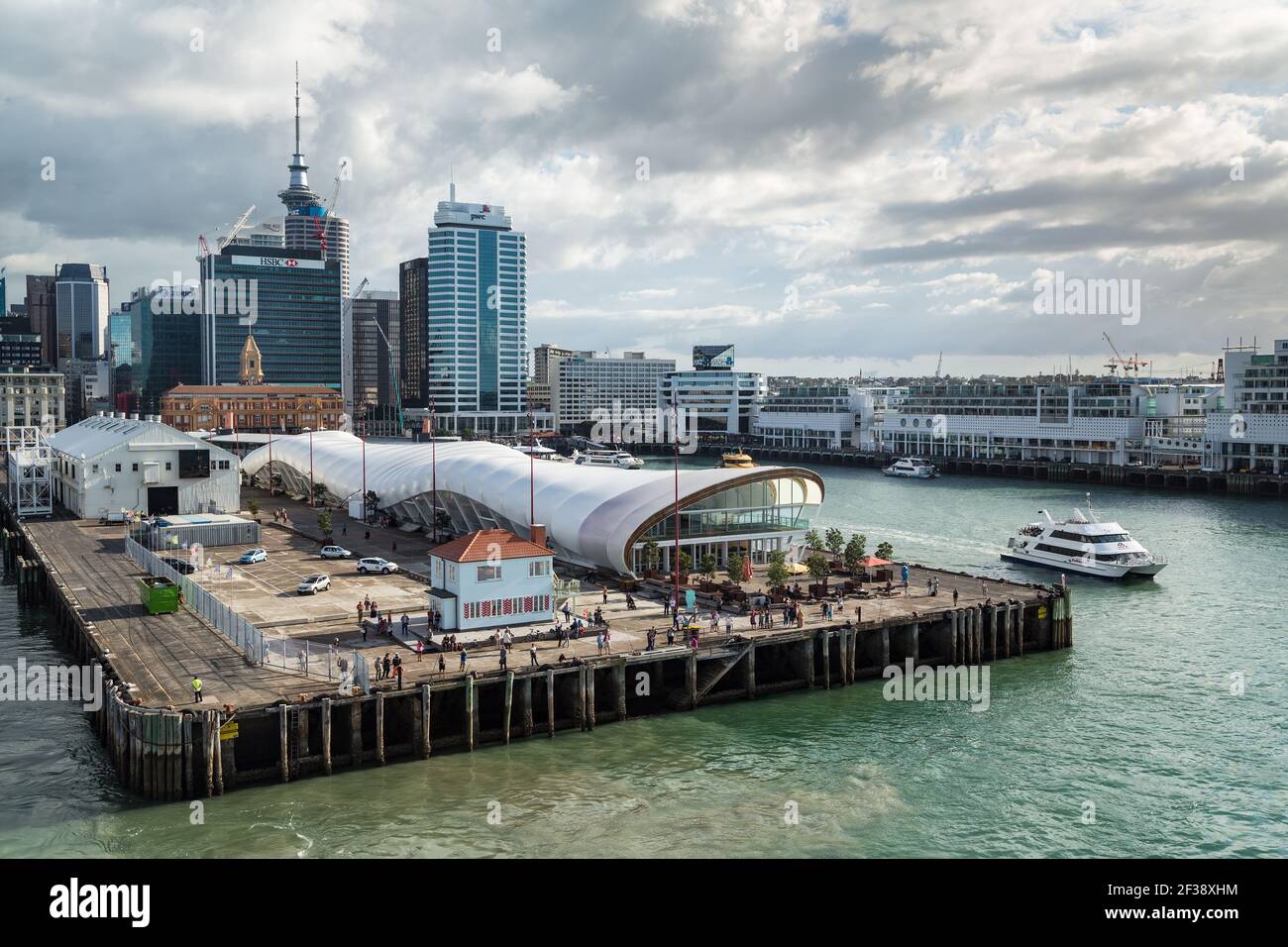 Queen's Wharf, Auckland, New Zealand, with the city skyline behind. On ...