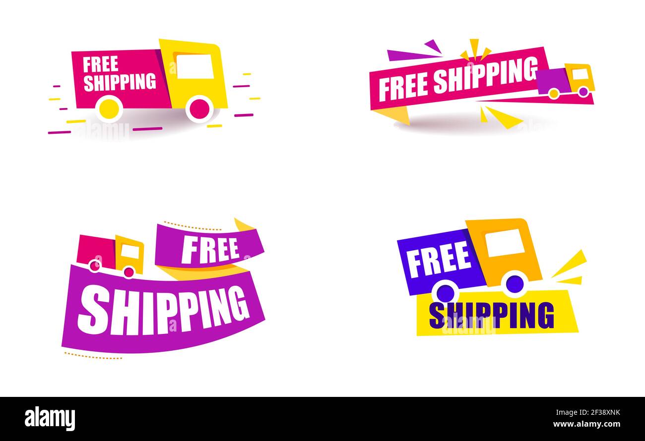 Set Label free shipping Red and pink. Speech bubble with truck. Vector ...