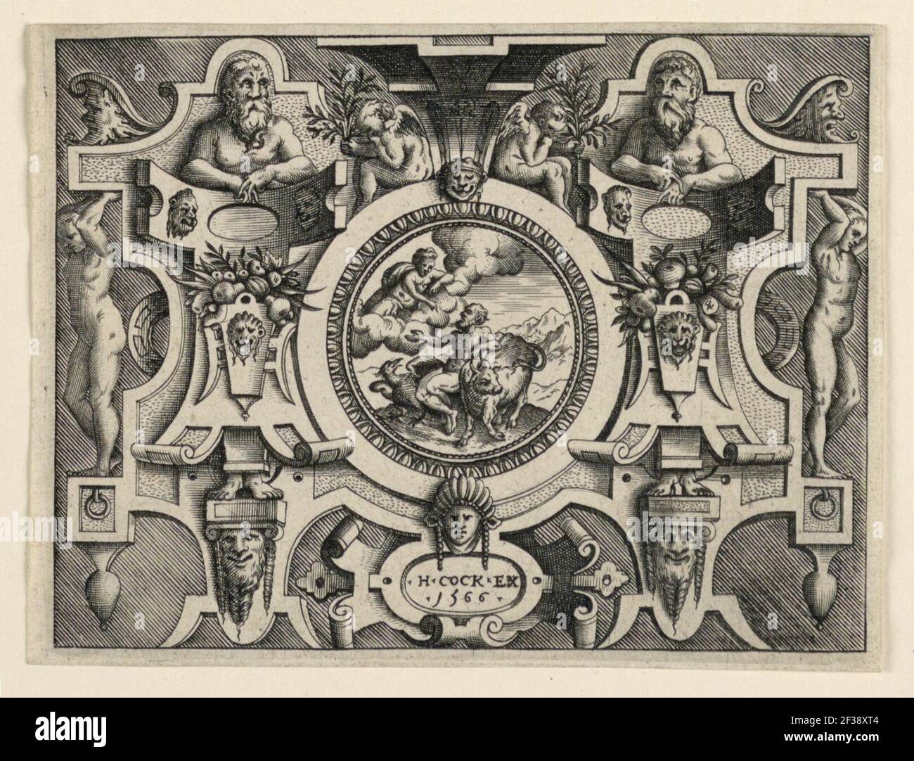 Print, Strapwork Grotesque with Mythological Scene, 1566 Stock Photo ...