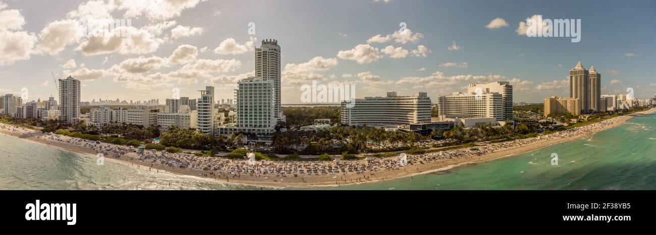 Aerial Spring Break in Miami Beach panorama beach crowds 2021 Stock ...