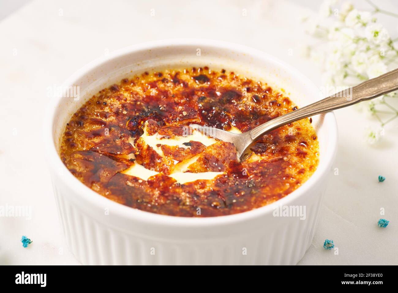 Creme brulee. Traditional French vanilla cream dessert. Burned cream ...
