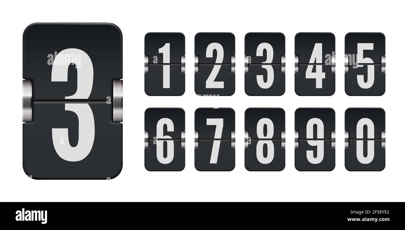 Set of flip score board numbers for black countdown timer or calendar ...