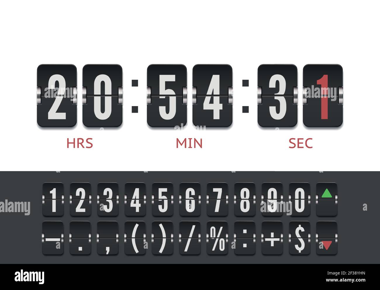 Retro design score board clock template. Scoreboard number font with shadows isolated on ...