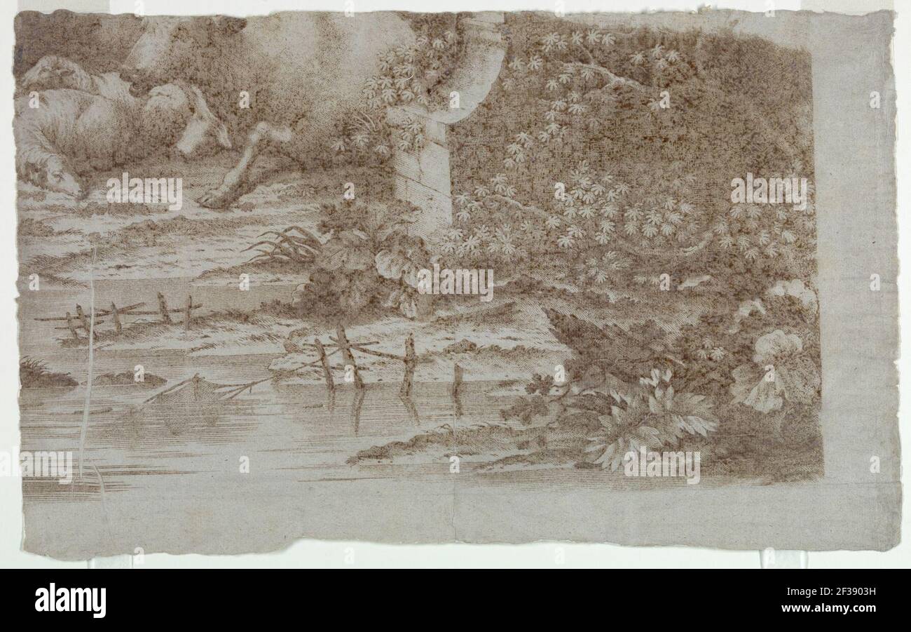 Print, Trial Proof for Cotton Printing- ''Pastoral Scene with Peacocks ...