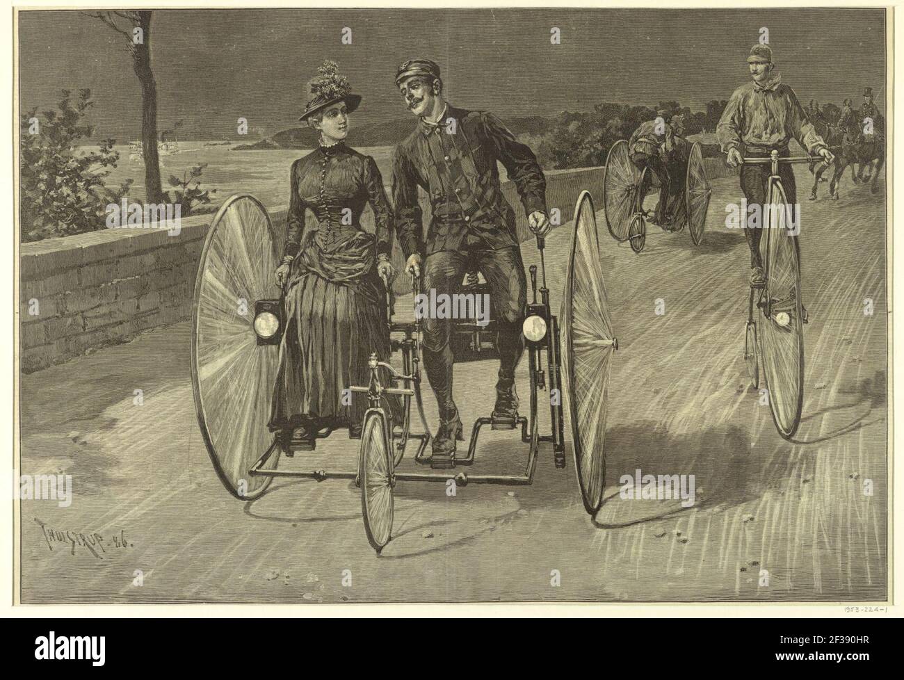 Print, Wood engraving- ''Wheeling on Riverside Drive'', 1886 Stock ...