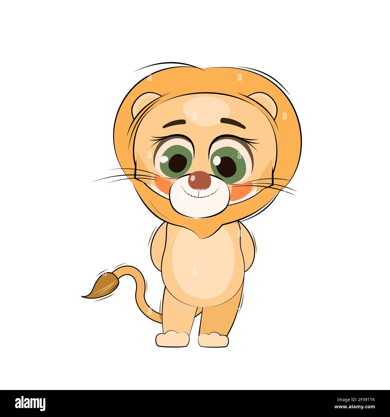 Little lion cub. Isolated object on a white background. Cheerful kind ...