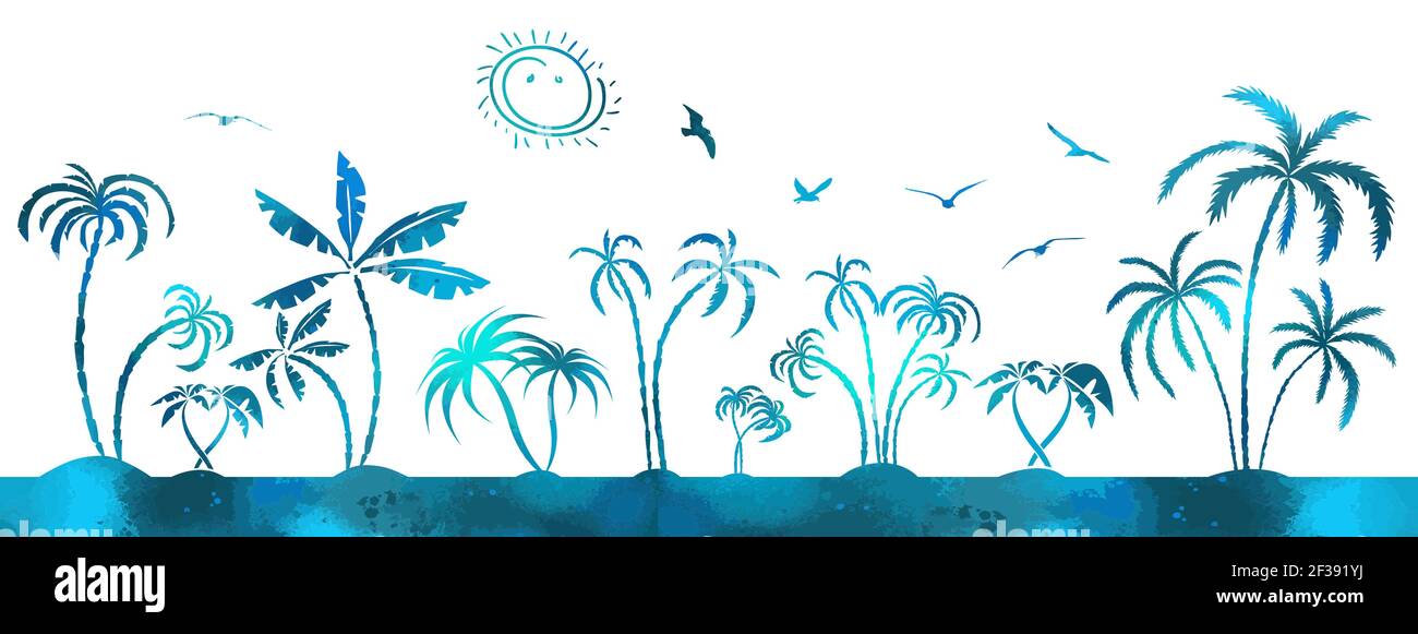 Multi-colored blue palms trees. Vector illustration Stock Vector Image ...