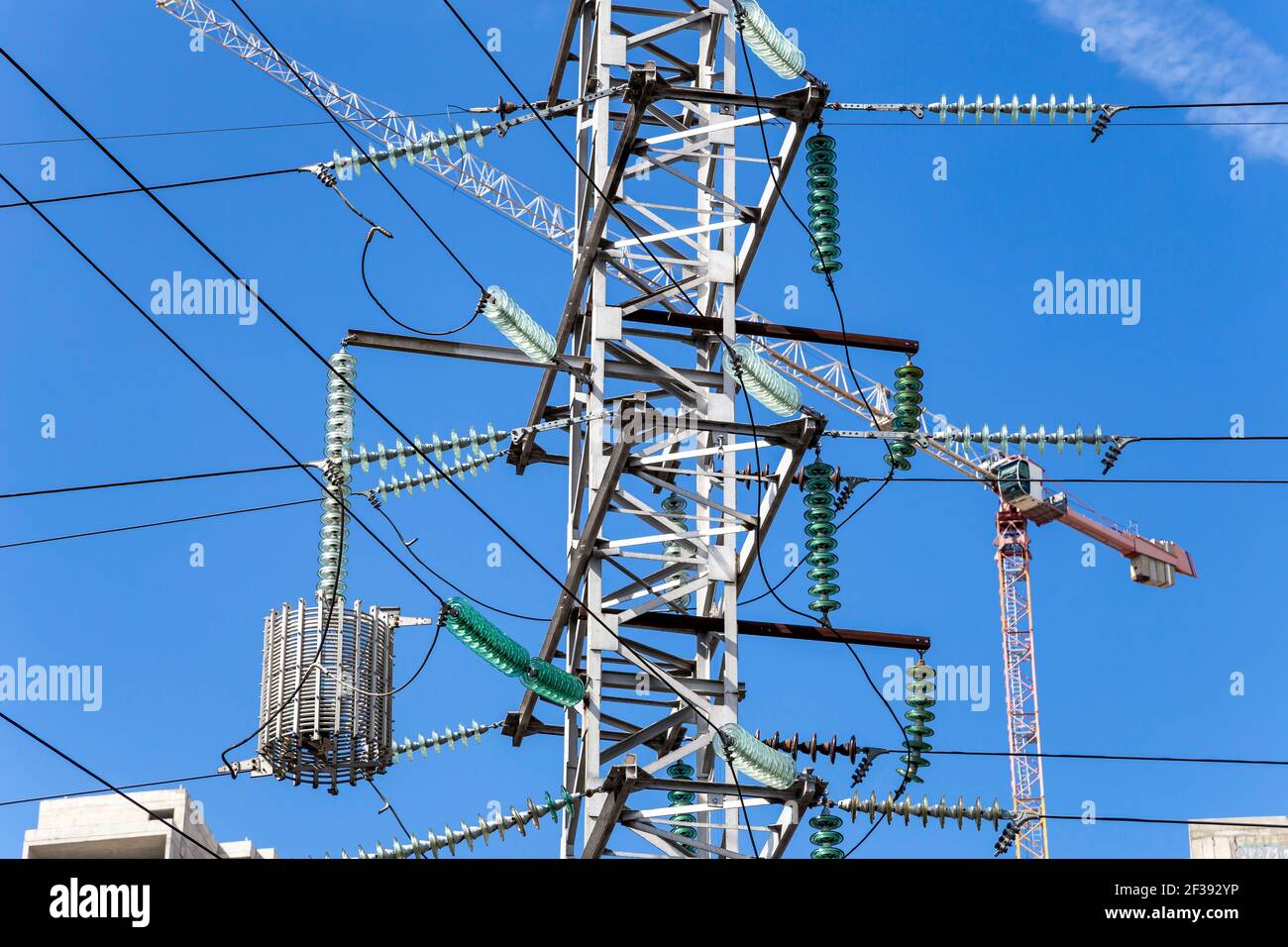 Electricity pylons and line. Industrial image. Moscow, Russia Stock ...