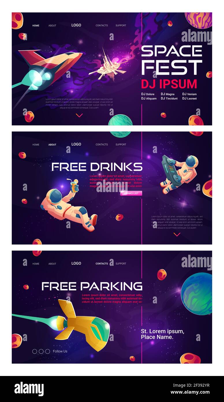 Space dj fest banners with astronaut and spaceship Stock Vector Image ...