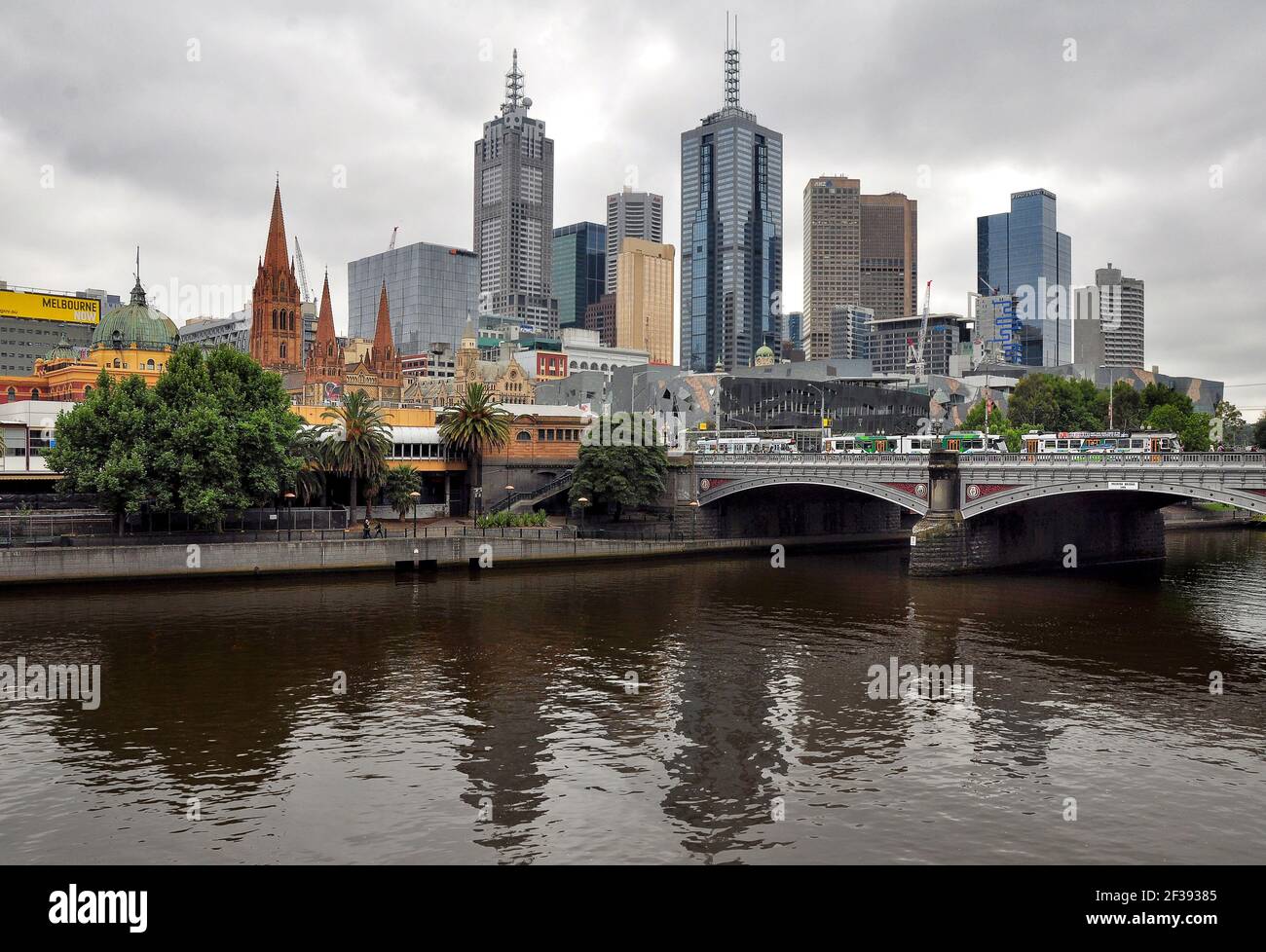 Southbank Promenade, Melbourne, Australia, December 18, 2013. View of ...