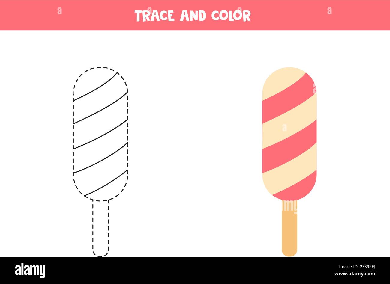 Trace and color cute cartoon ice cream. Educational game for kids ...