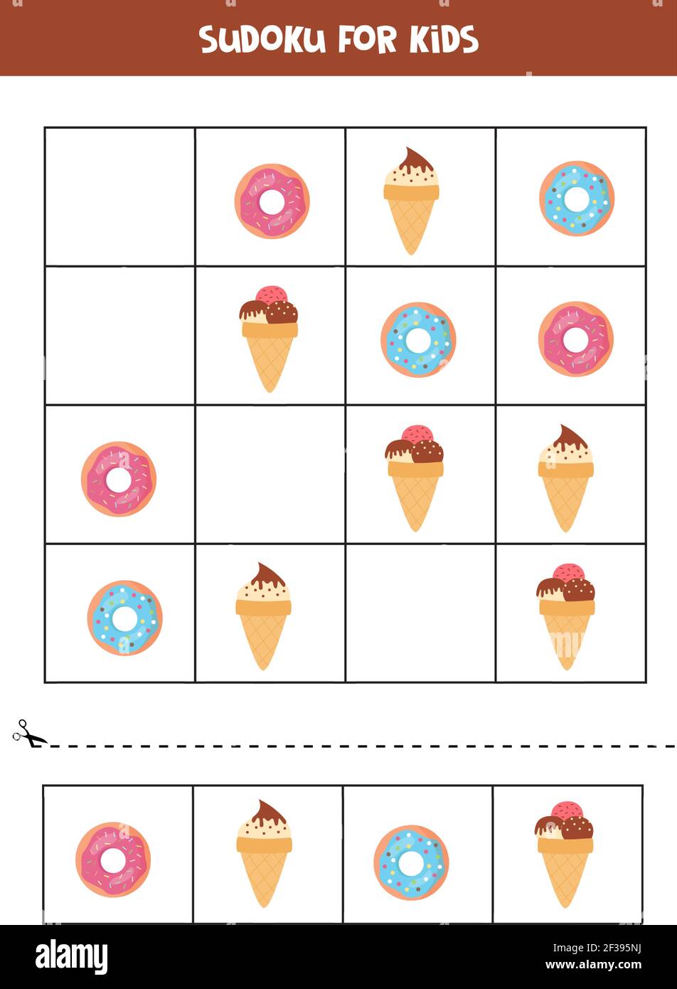 Sudoku for preschool kids. Logical game with ice creams and donuts ...