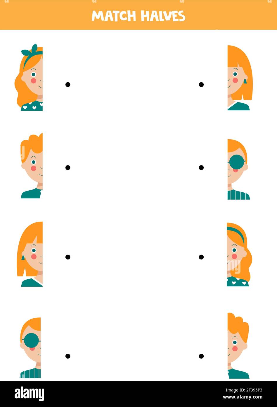 Match halves of cartoon human faces. Logical game for kids Stock Vector ...