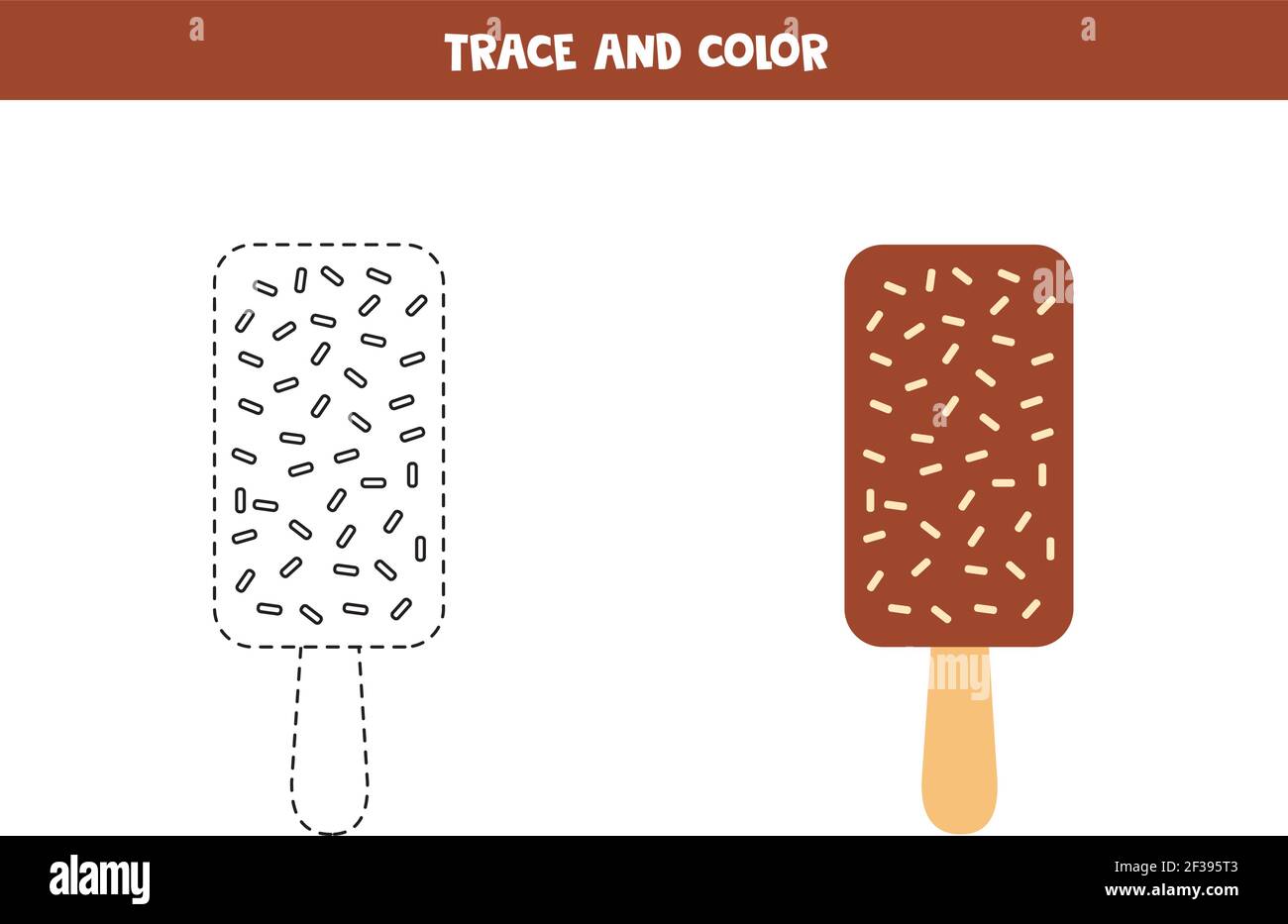 Trace and color cartoon ice cream. Educational game for kids. Writing ...