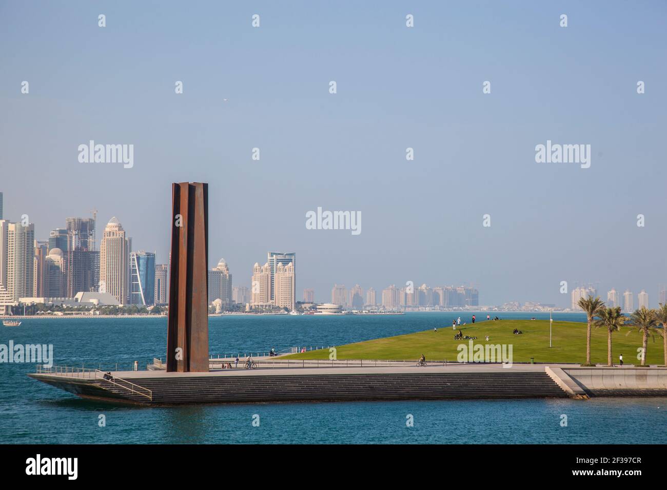 Doha,Qatar, May,6,2018 : View on Skyline through the arches of the ...