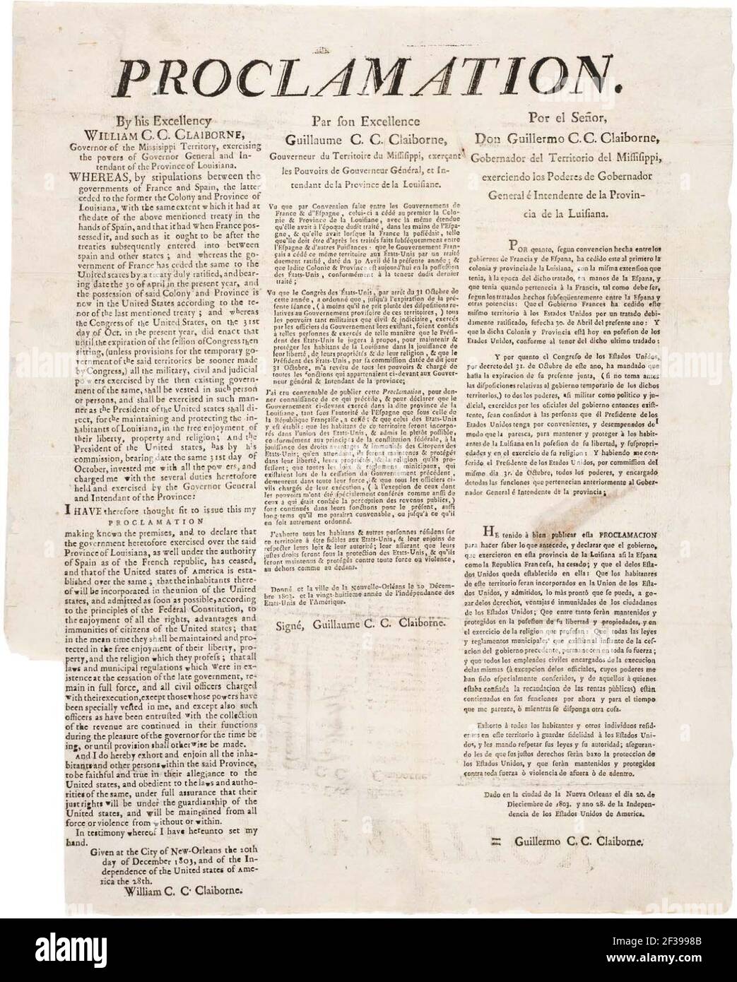 Proclamation by WCC Claiborne 1803 Stock Photo - Alamy