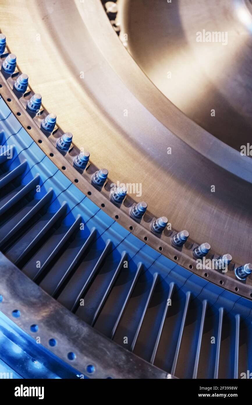 Turbine generator rotor with blades and discs, interior view. Elements ...